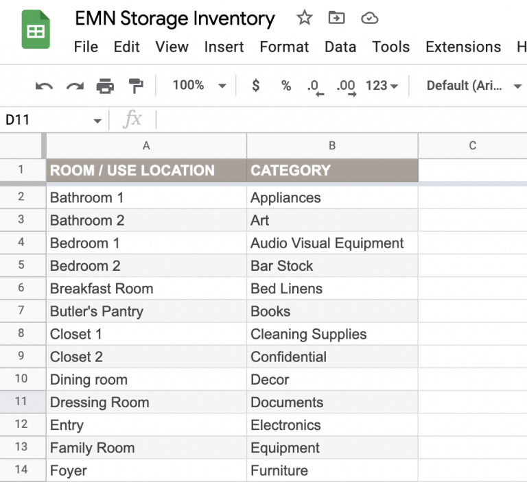 Storage Inventory Template - Estate Management Network