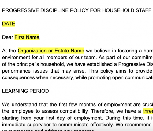 Progressive Discipline Policy Templates - Estate Management Network