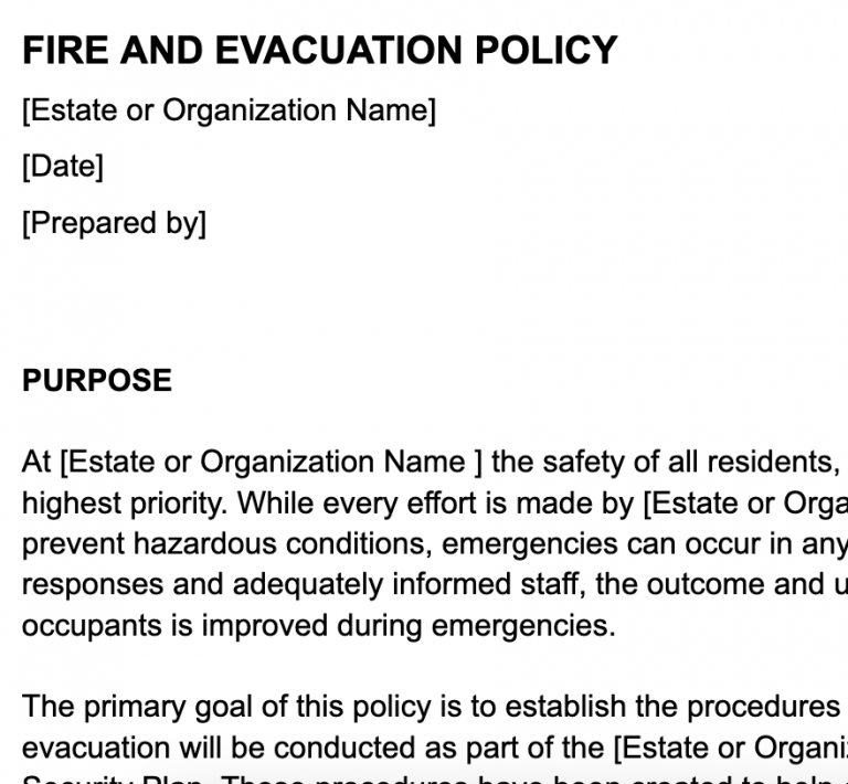 Fire Evacuation Policy Template - Estate Management Network